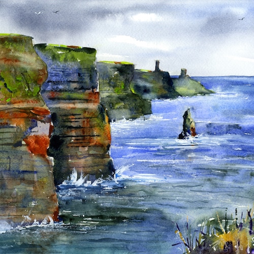 Ireland Headlands Watercolor/ Ireland Landscape/ Cliffs of - Etsy