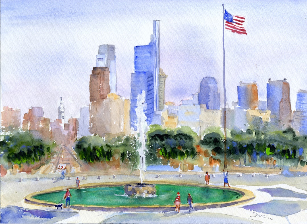 Philadelphia Skyline Watercolor Art Print, Philly Cityscape Poster - Etsy