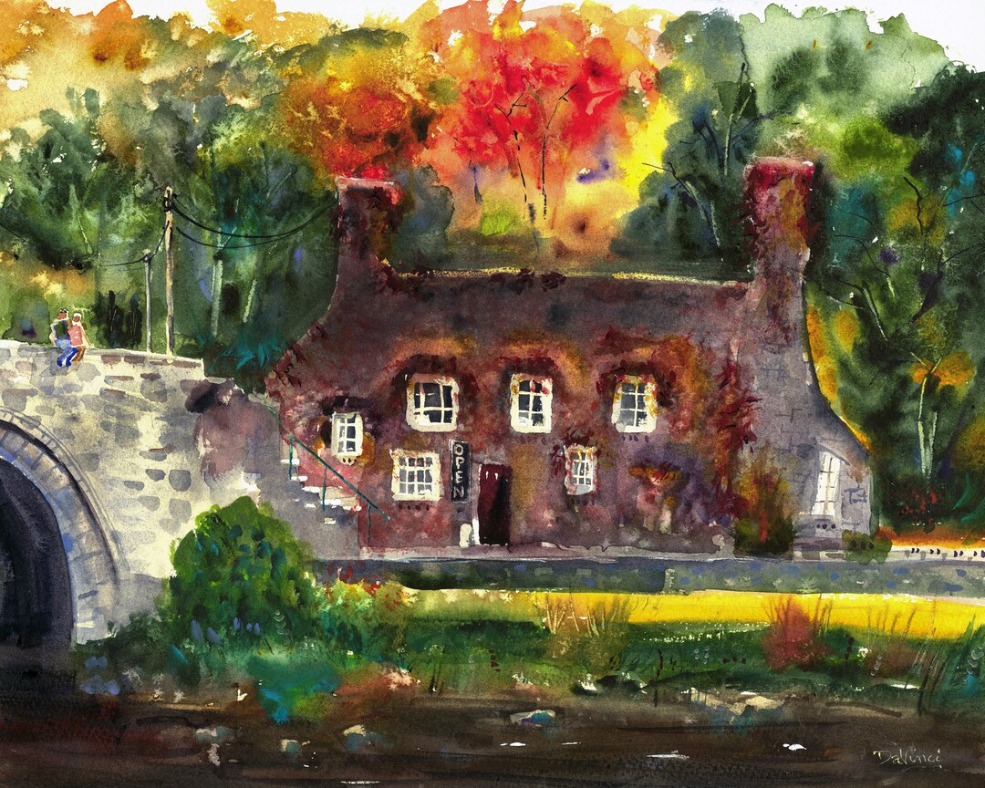 North Wales Watercolor Fall Colors Wall Art Welsh Farm Painting ...