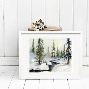 Abstract Winter Watercolor Landscape Prints of Snowy Winter Woods Wall ...
