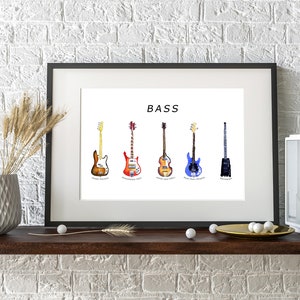 Bass Guitar Poster, Musical Instruments Prints, Gifts for Bass ...