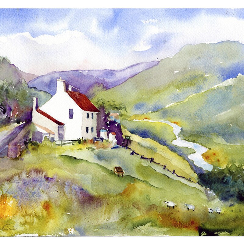 Farmhouse Watercolor Art - Etsy