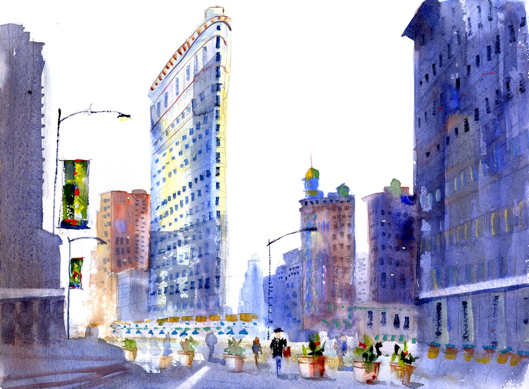 New York City Flatiron Watercolor Painting Flatiron District of ...