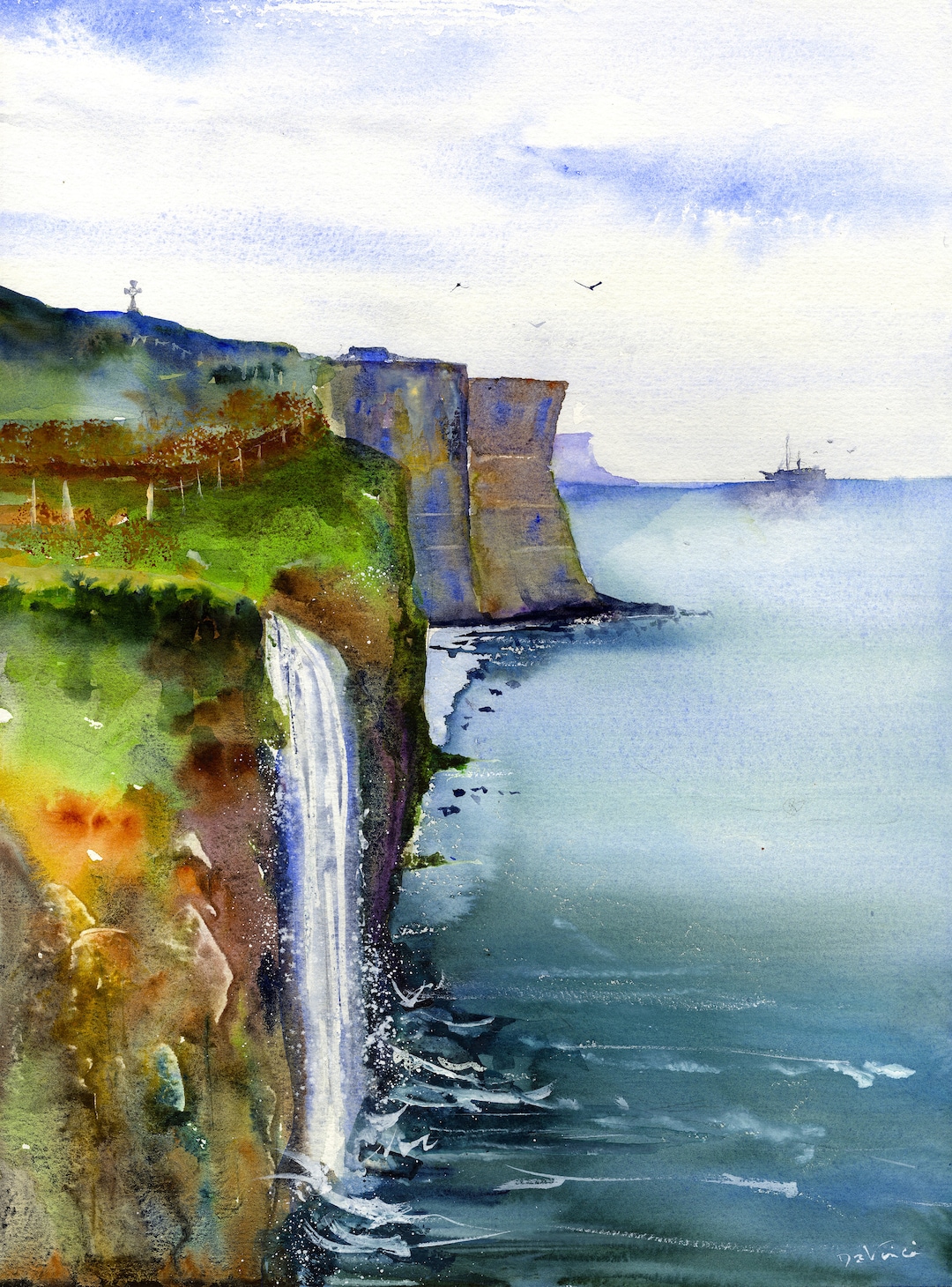 Kilt Rock Scotland Watercolor Painting, Isle of Skye Wall Art - Etsy