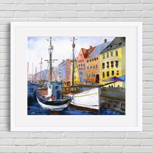 Copenhagen Watercolor, Nyhavn Denmark, New Harbor, Nautical Landscapes ...