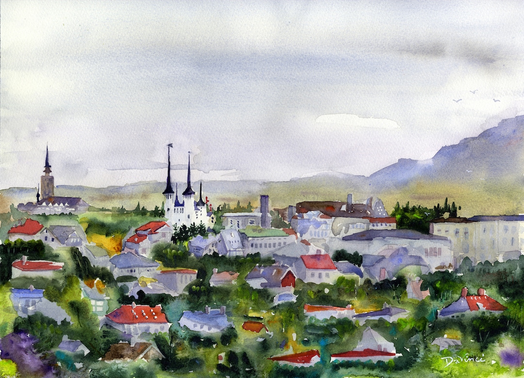 Iceland Reykjavik Watercolor Wall Art of Capital of Iceland Travel Art ...