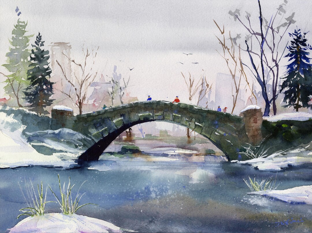 New York Citry Central Park Prints NYC Gapstow Bridge Watercolor ...