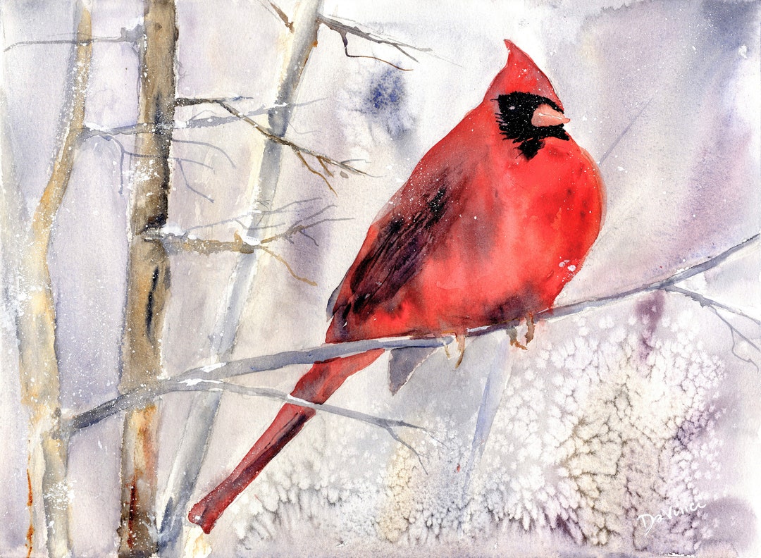 Winter Cardinal Watercolor Wall Art Cardinal Prints Abstract Watercolor ...