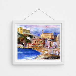 CALABRIA Scilla Beach Watercolor, Italy Cliff Houses, Italian Beaches ...