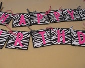 Items similar to WILD Zebra Print Black and Hot Pink Happy Birthday ...