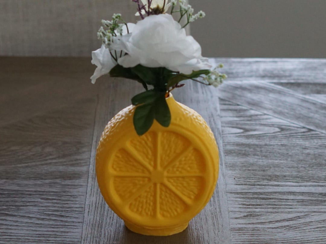 Lemon Vase | Citrus-shaped Summer Home Decor | 5x6” Yellow Fruit Vase ...