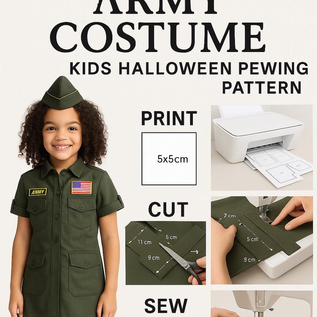 Army Costume Sewing Pattern for Kids (sizes 3-8Y) (PDF Download) - Etsy UK