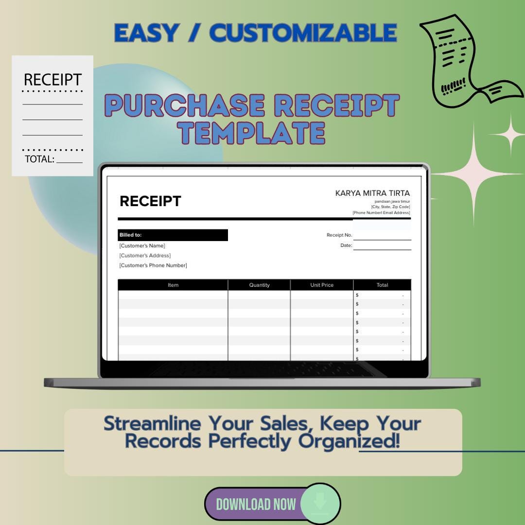 Customizable Digital Receipt Template for Small Businesses - Etsy