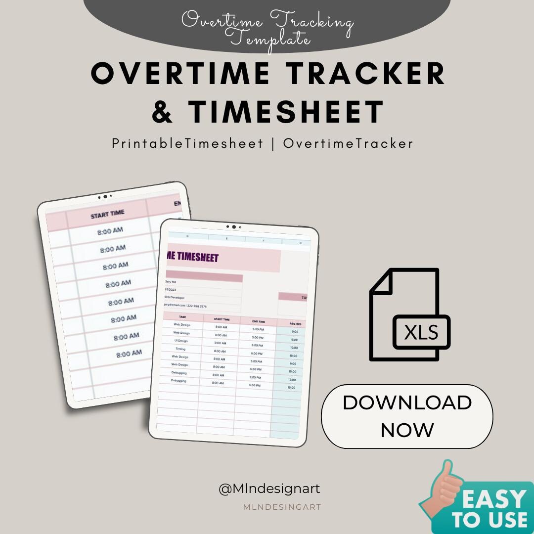Printable Overtime Sheet Template: Excel & Google Sheets (digital ...