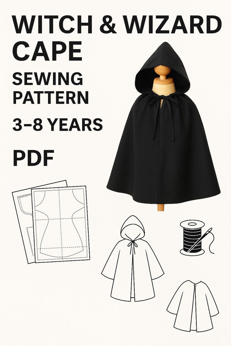 Witch & Wizard Cape Sewing Pattern | Kids Halloween Cloak | 3–8 Years ...