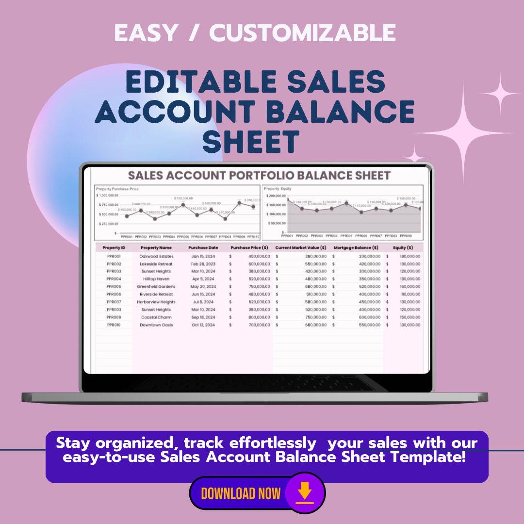 Sales Account Balance Sheet Template | Easy-to-use Digital Download for ...