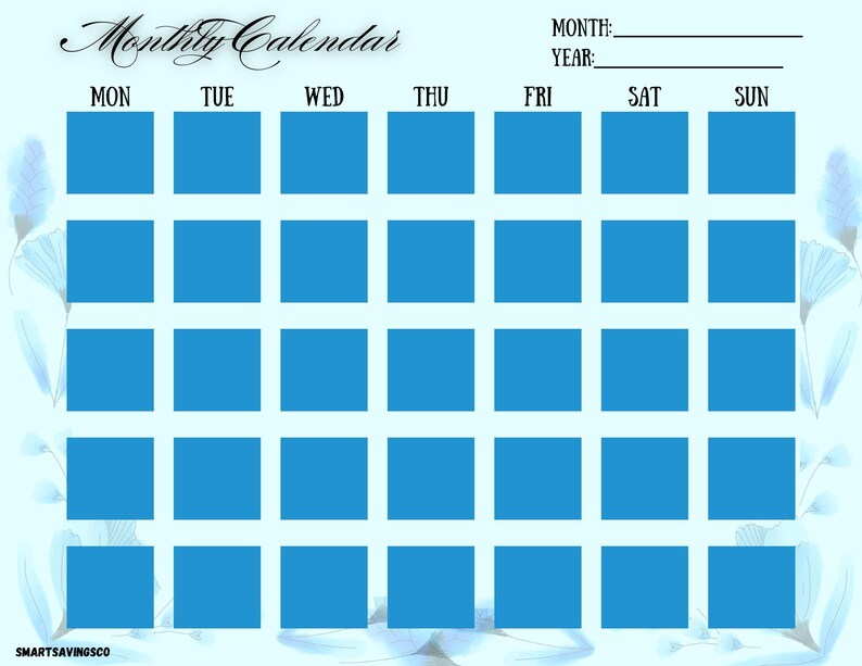 Customizable Monthly Calendar Printable: Undated Digital Planner (11x8 ...