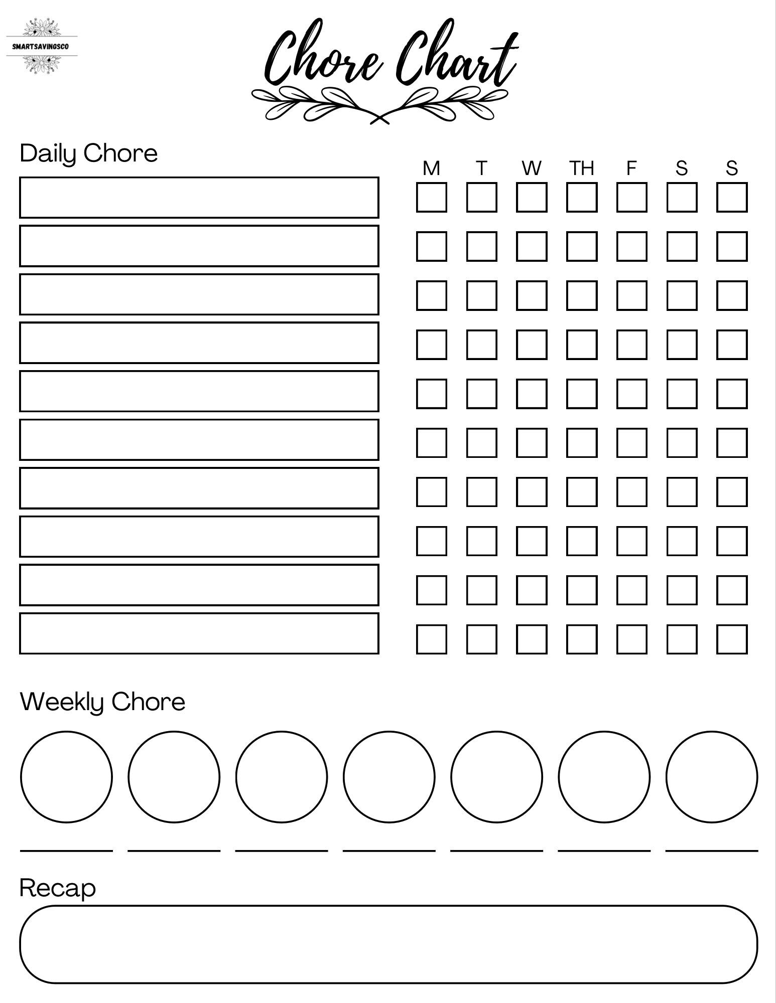 Minimalist Chore Chart Effortless Home Organization Downloadable 8.5x11 ...