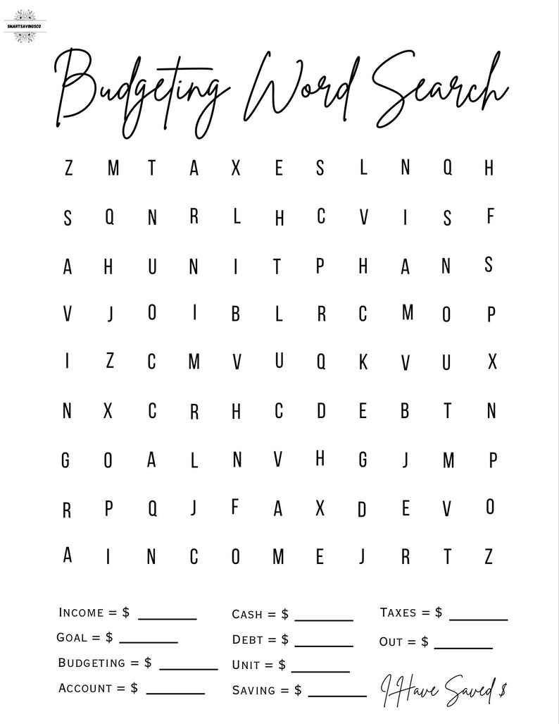 Budgeting Word Search Puzzle: Savings Challenge (printable PDF) - Etsy