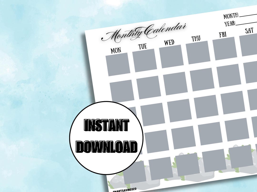 Customizable Monthly Calendar Printable: Undated Digital Planner (11x8 ...