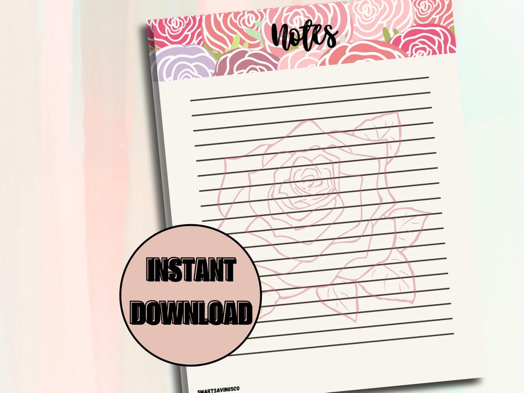 Rose Theme Printable Notepad: Daily Journal & Planner (PDF Download) - Etsy