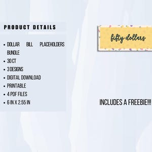Dollar Bill Placeholders Bundle 30 Ct Budgeting Digital Download for ...