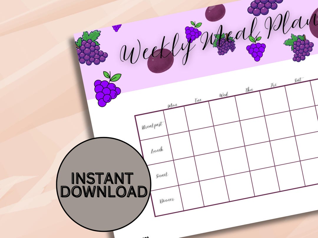 Weekly Meal Prep Planner: Grape Theme Menu, Grocery List (digital ...