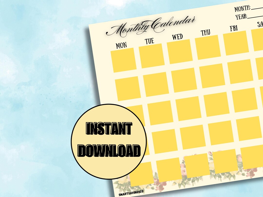 Customizable Undated Monthly Calendar Digital Printable Planner ...