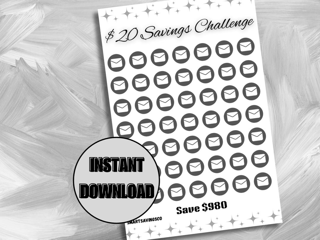 Mini Savings Challenge Printable Cash Stuffing Saving 20 Dollars ...