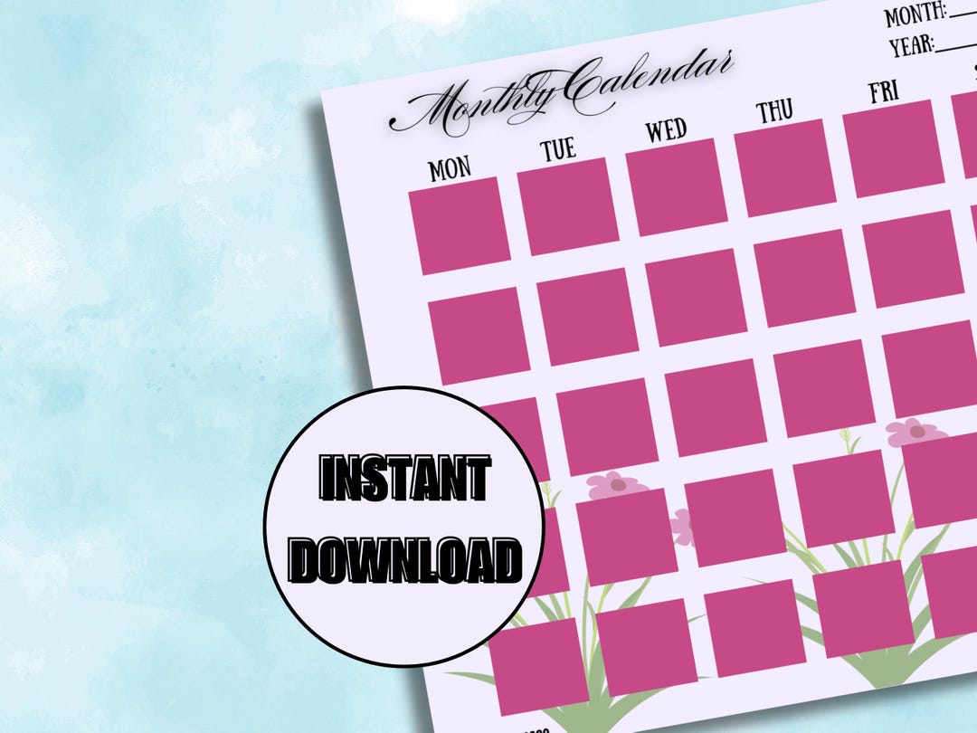 Customizable Monthly Calendar Printable: Undated Digital Planner (11x8 ...