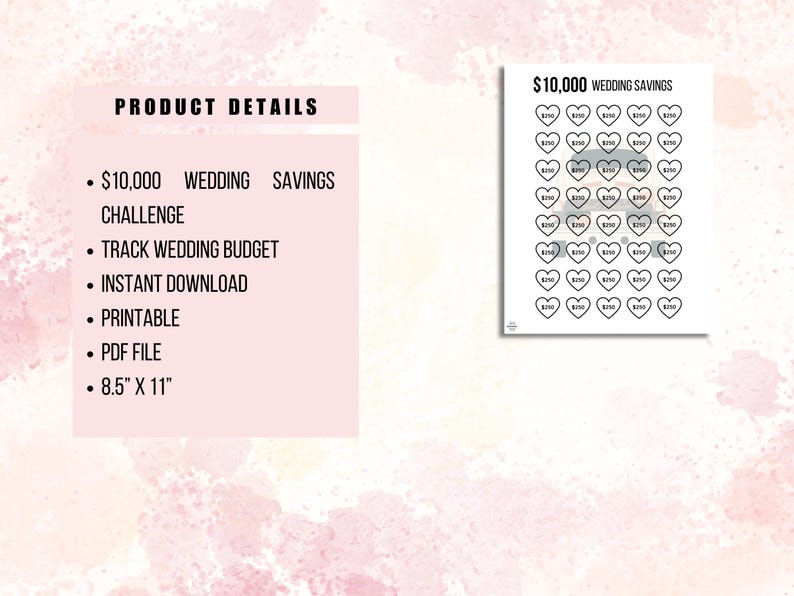 Wedding Savings Challenge Printable 10k Wedding Tracker Wedding Savings ...