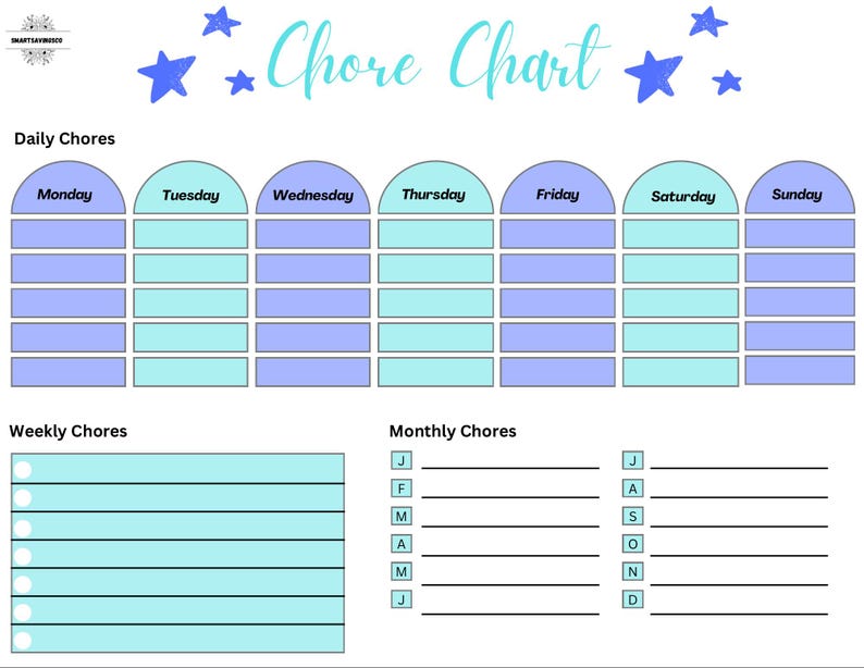 Chore Chart Effortless Home Organization Downloadable 11x8.5 PDF Visual ...