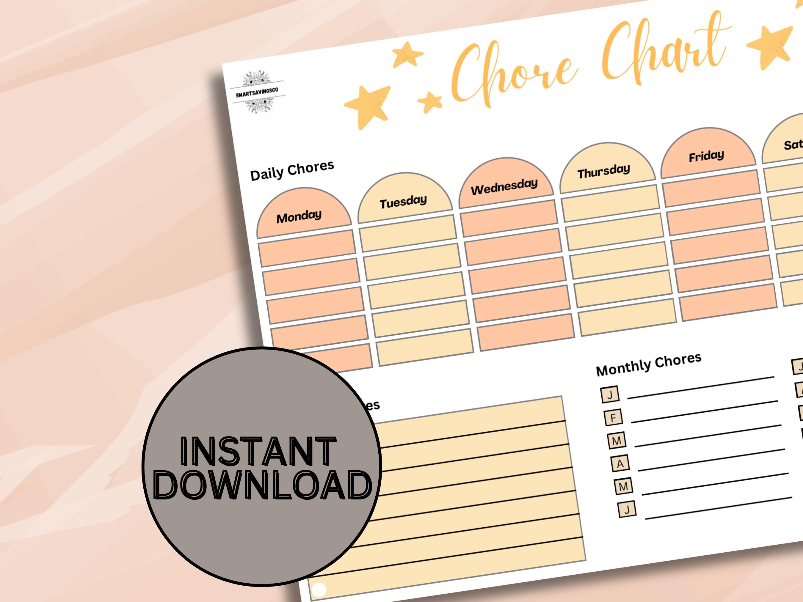 Chore Chart Printable Visual Reminder Chore Chart Kids Chore Tracker ...