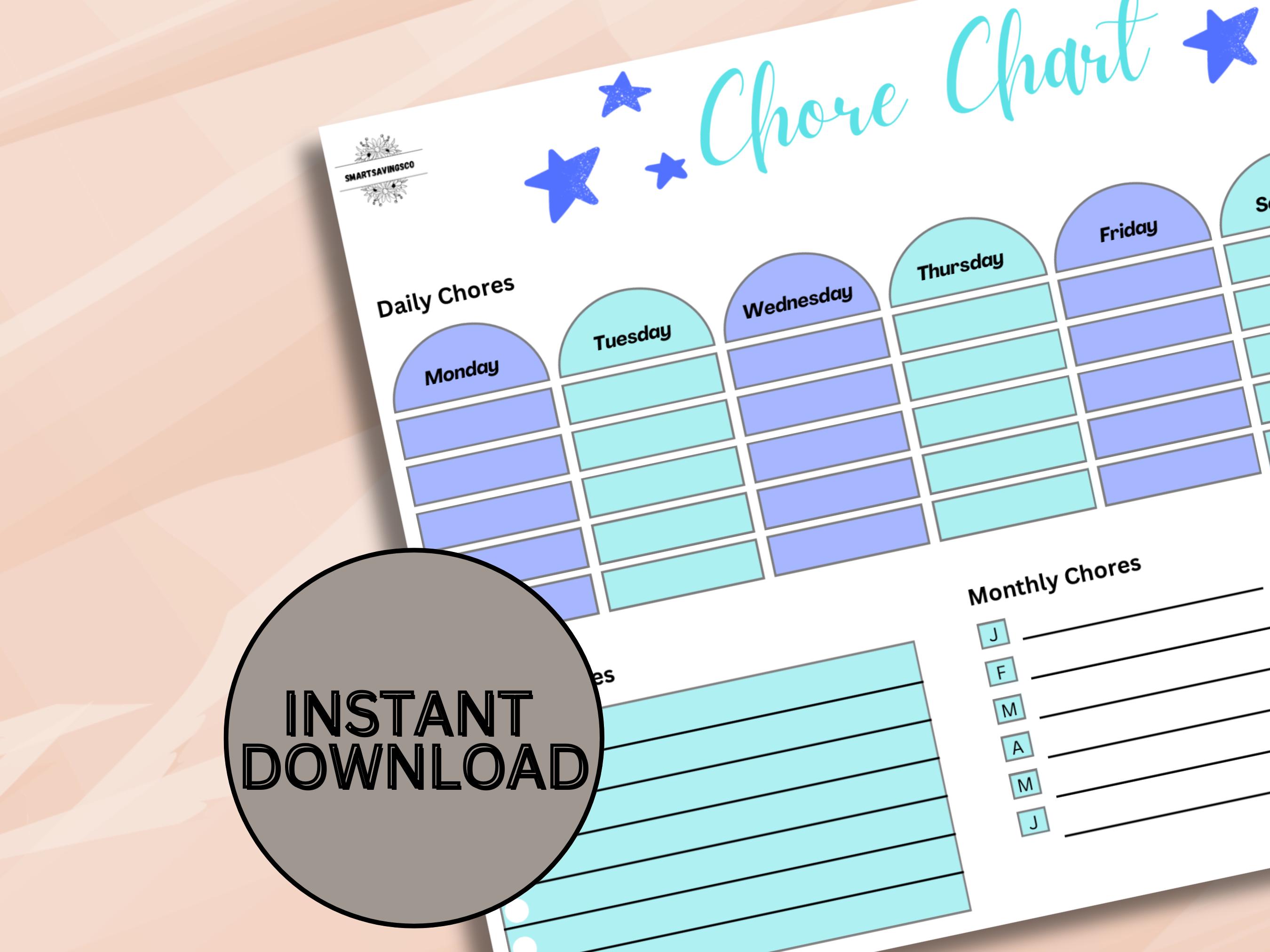 Kids Chore Chart Printable: Blue Theme Visual Aid (digital Download) - Etsy