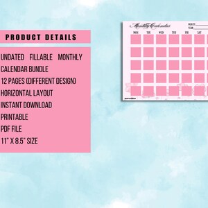 Undated Monthly Calendar Printable: Fillable 12-page Planner (digital ...