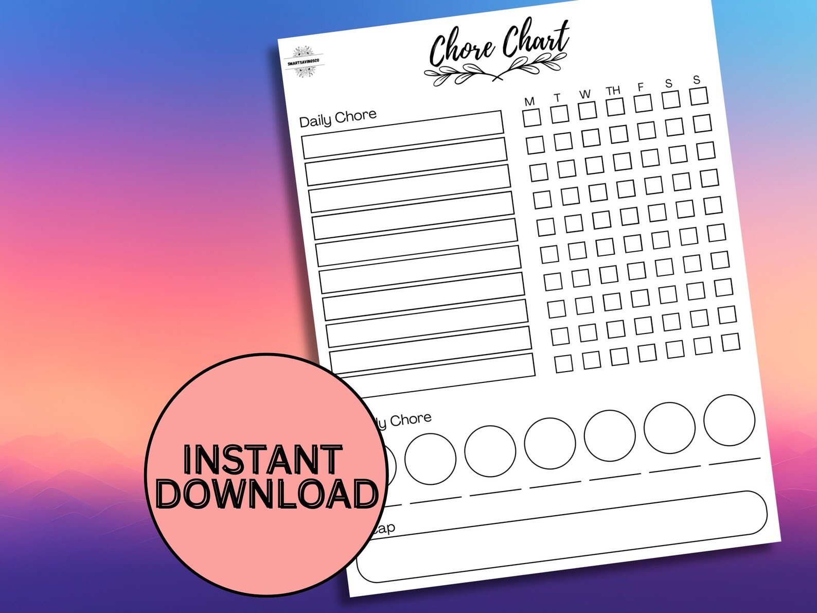 Minimalist Chore Chart Effortless Home Organization Downloadable 8.5x11 ...
