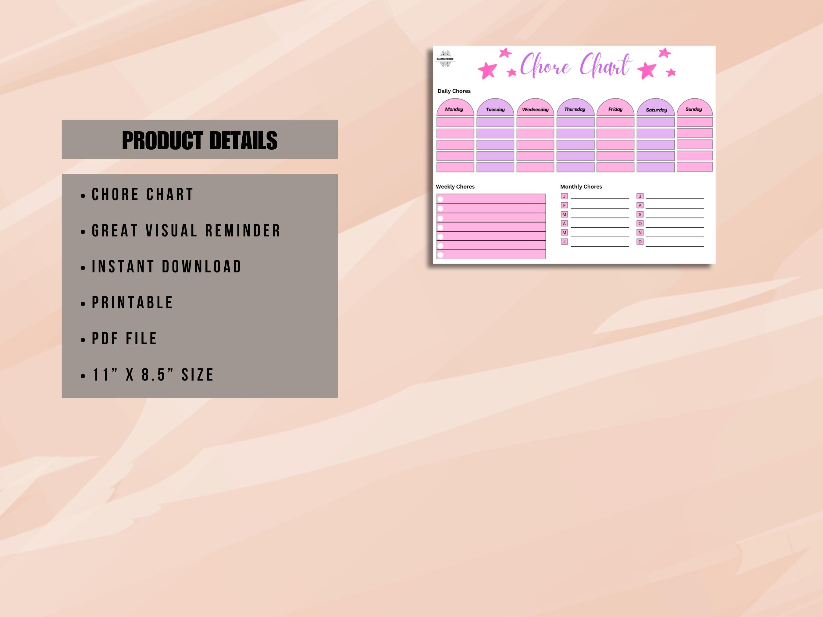 Chore Chart Printable Visual Reminder Chore Chart Kids Chore Tracker ...