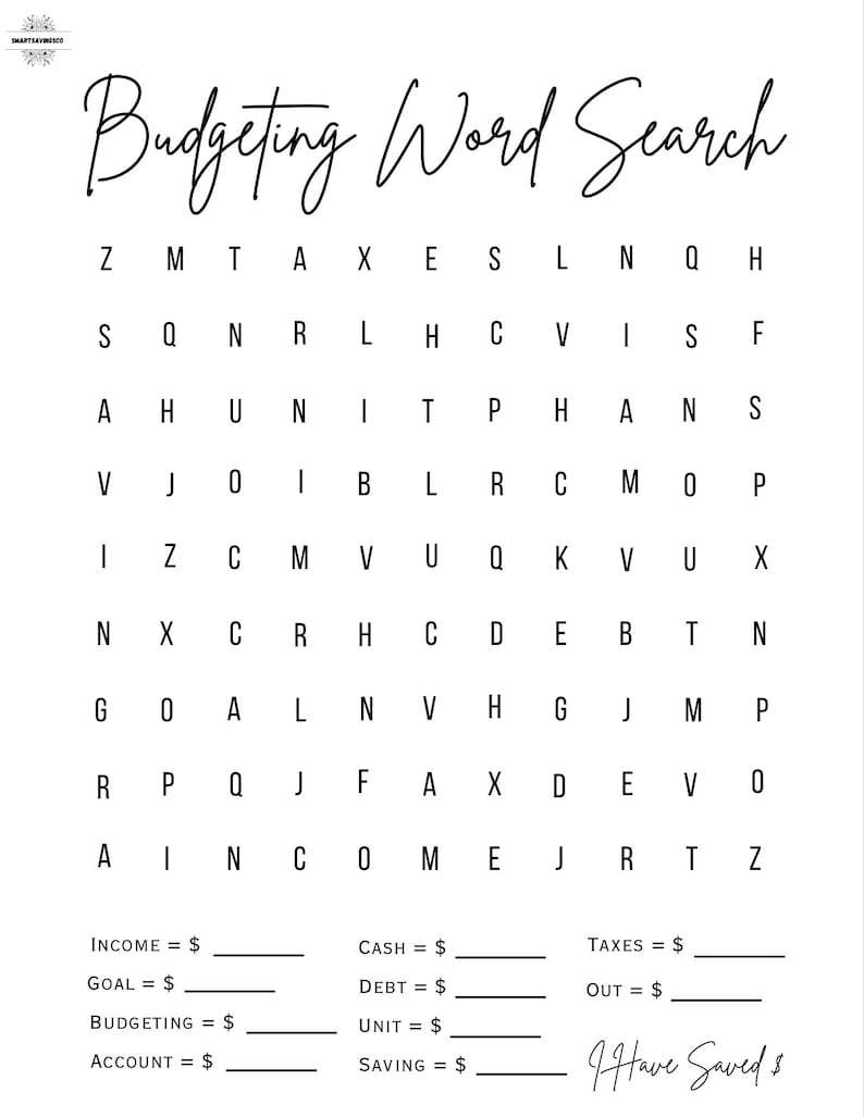 Budgeting Word Search Puzzle: Savings Challenge (printable PDF) - Etsy