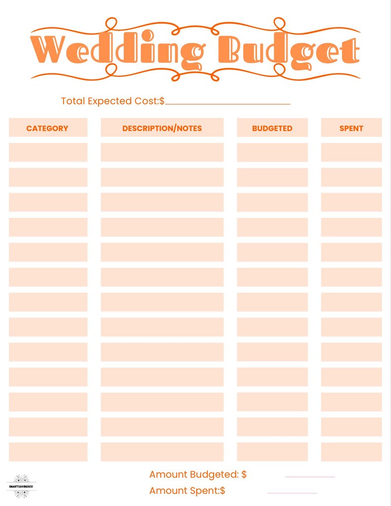 Wedding Budget Tracker: Printable Expense Planner (digital Download) - Etsy