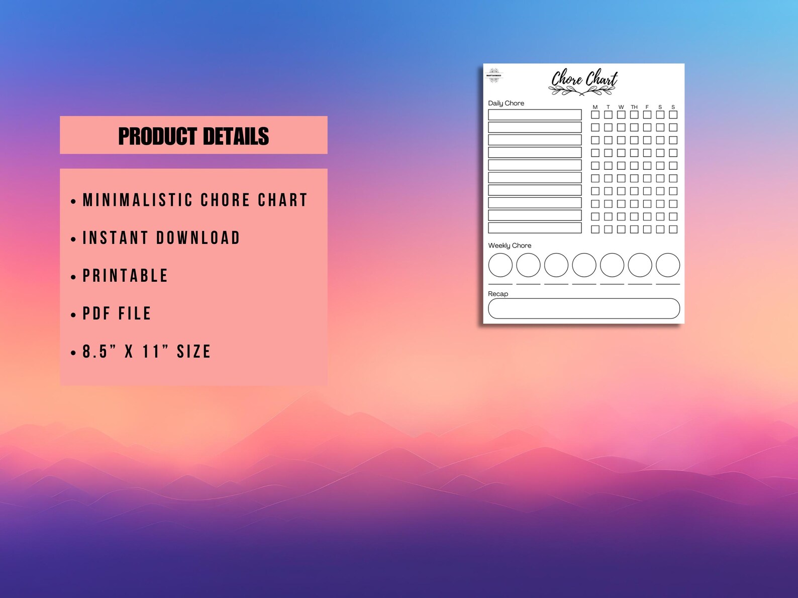 Minimalist Chore Chart Effortless Home Organization Downloadable 8.5x11 ...
