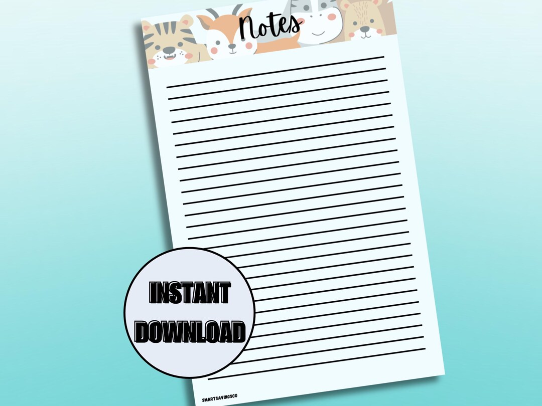 Animal Theme Printable Notepad: Daily Journal & Planner (digital ...