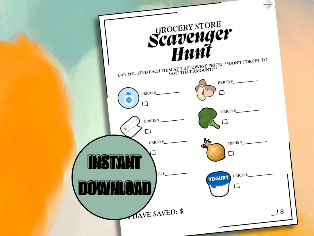 Grocery Store Scavenger Hunt Savings Challenge Fun Printable Game for ...