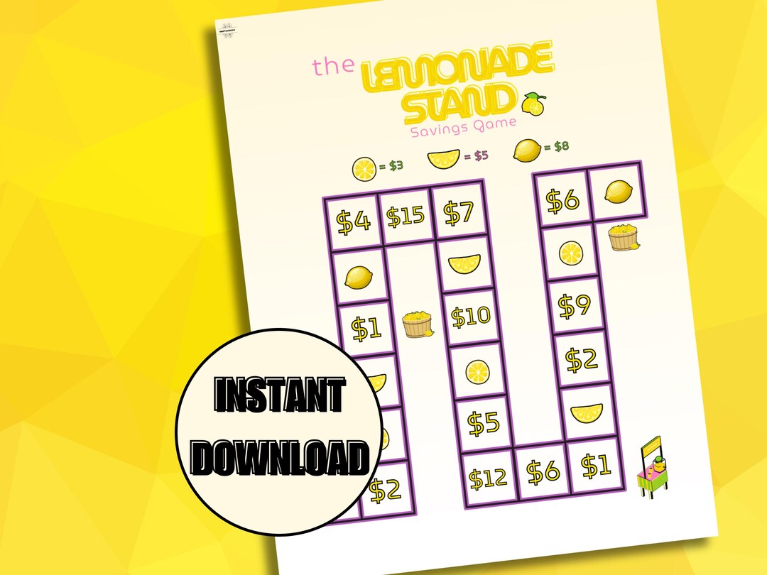 The Lemonade Stand Savings Game Fun Printable PDF to Save Over 100 ...