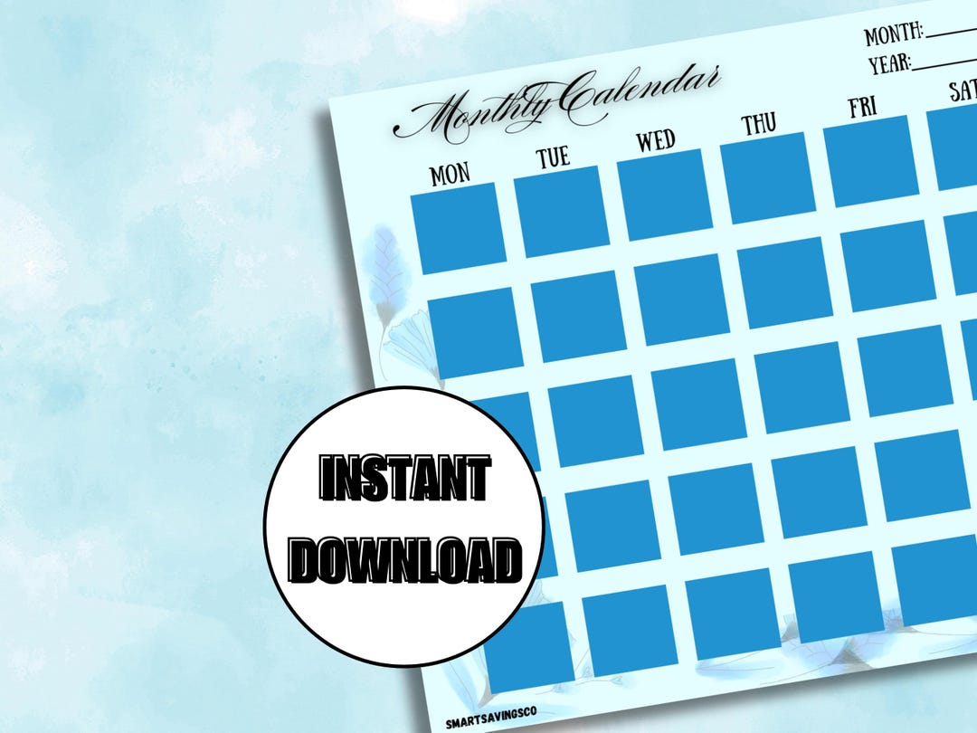 Customizable Monthly Calendar Printable: Undated Digital Planner (11x8 ...