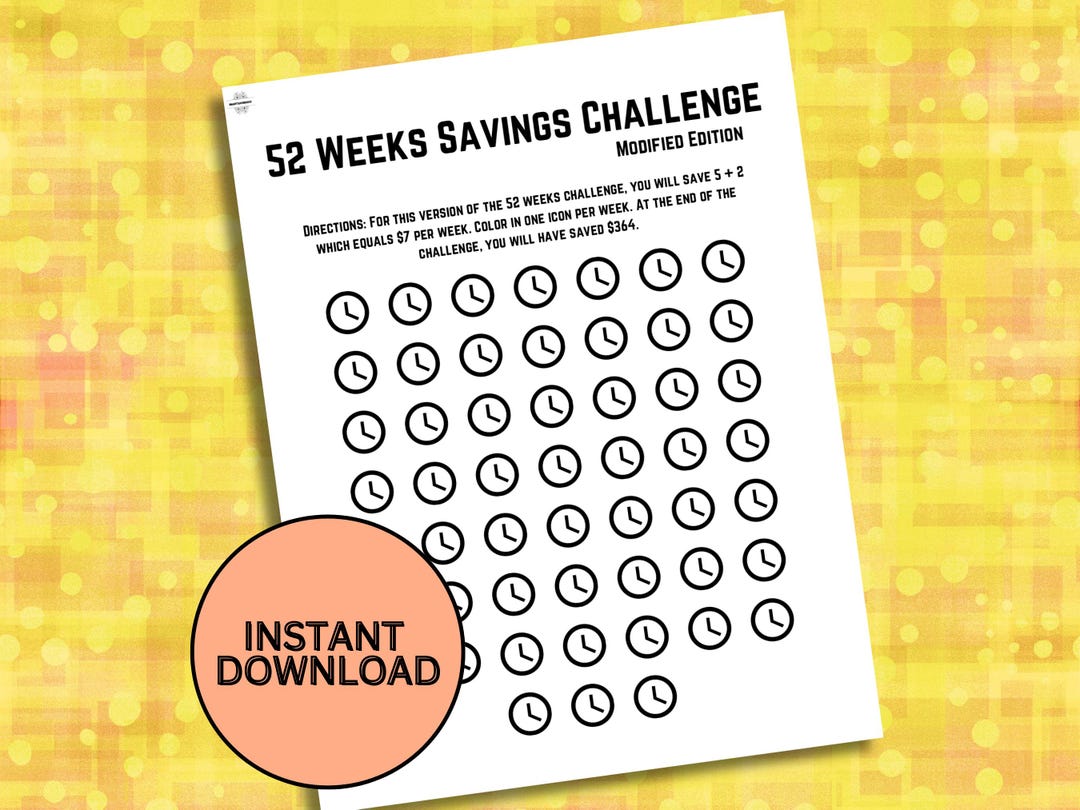 52 Weeks Savings Challenge PDF Fun Modified Edition to Save 364 Dollars ...