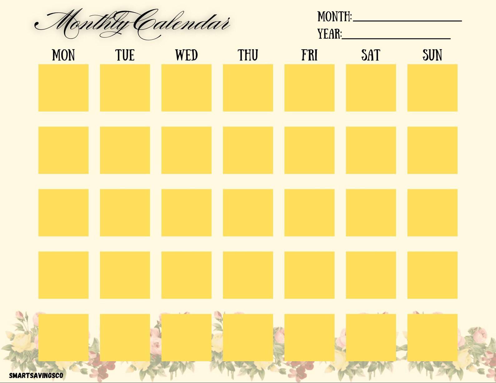 Customizable Undated Monthly Calendar: Printable Digital Planner (11x8 ...