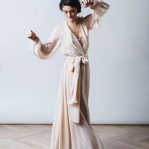Sheer Chiffon Robe and Satin Slip Dress, Elegant Two-piece Boudoir Set ...