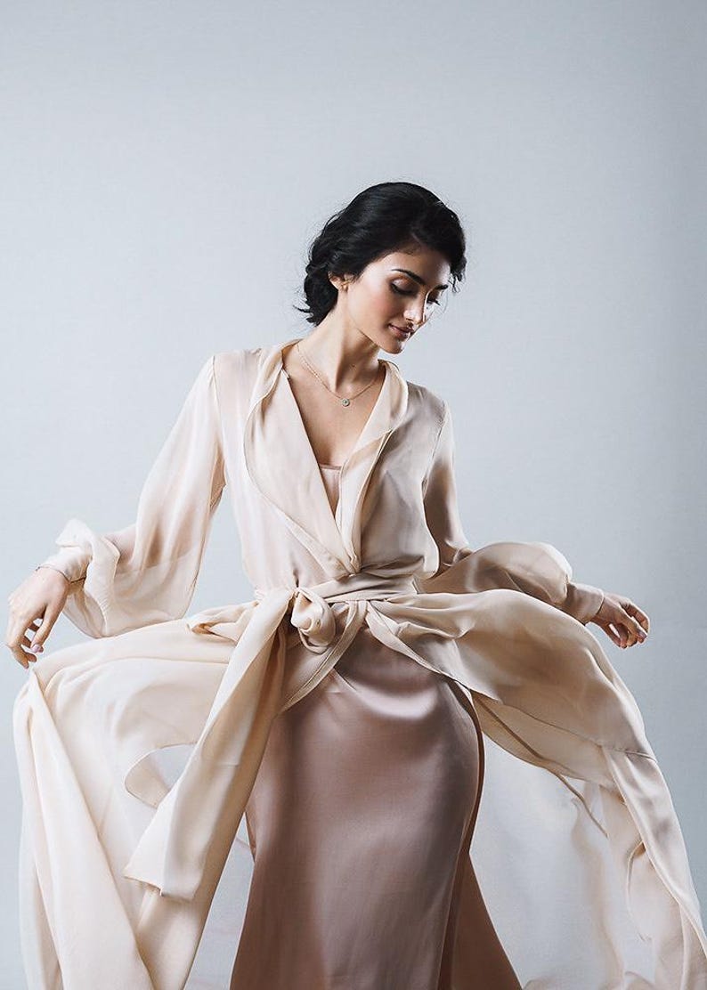 Sheer Chiffon Robe and Satin Slip Dress, Elegant Two-piece Boudoir Set ...