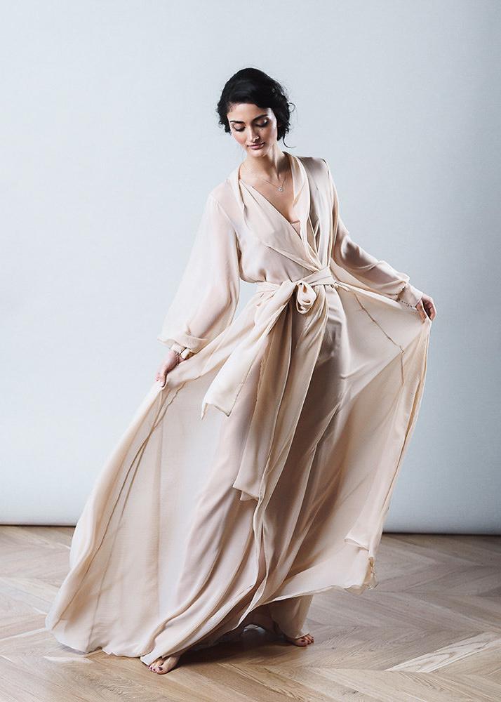 Sheer Chiffon Robe and Satin Slip Dress, Elegant Two-piece Boudoir Set ...