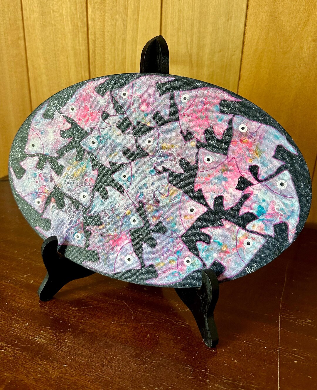 Acrilic Based Painting. Tropical Fish Angelfish. Oval Shape Frame. 30 X ...